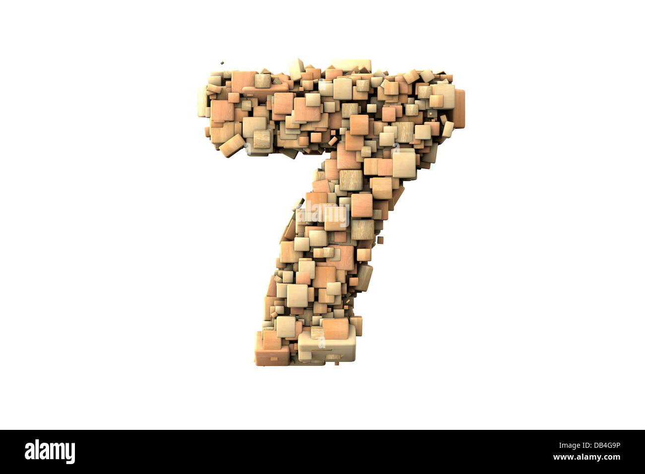 Number seven shape build with wood particles, over white background ...