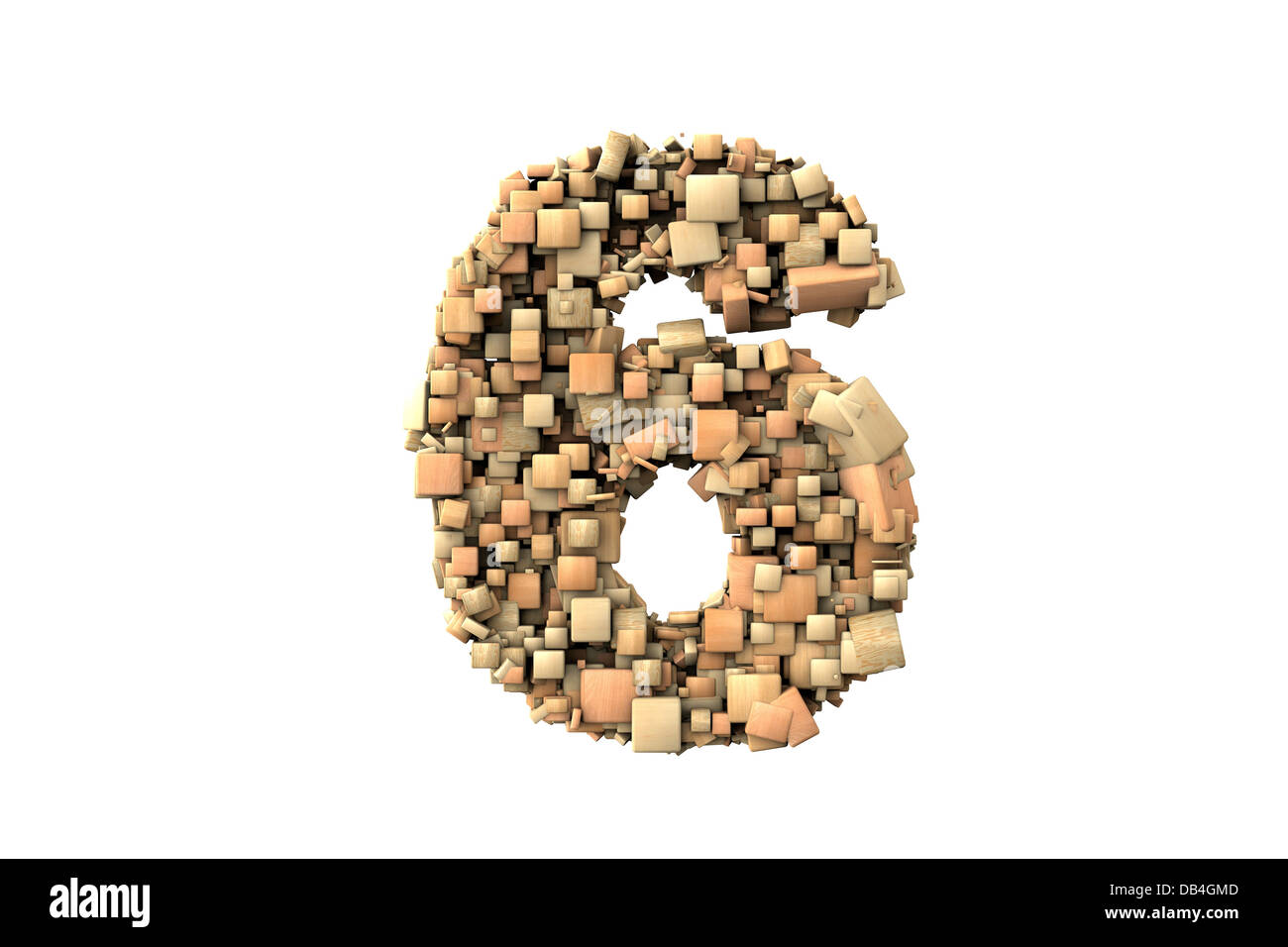 Number six shape build with wood particles, over white background Stock ...