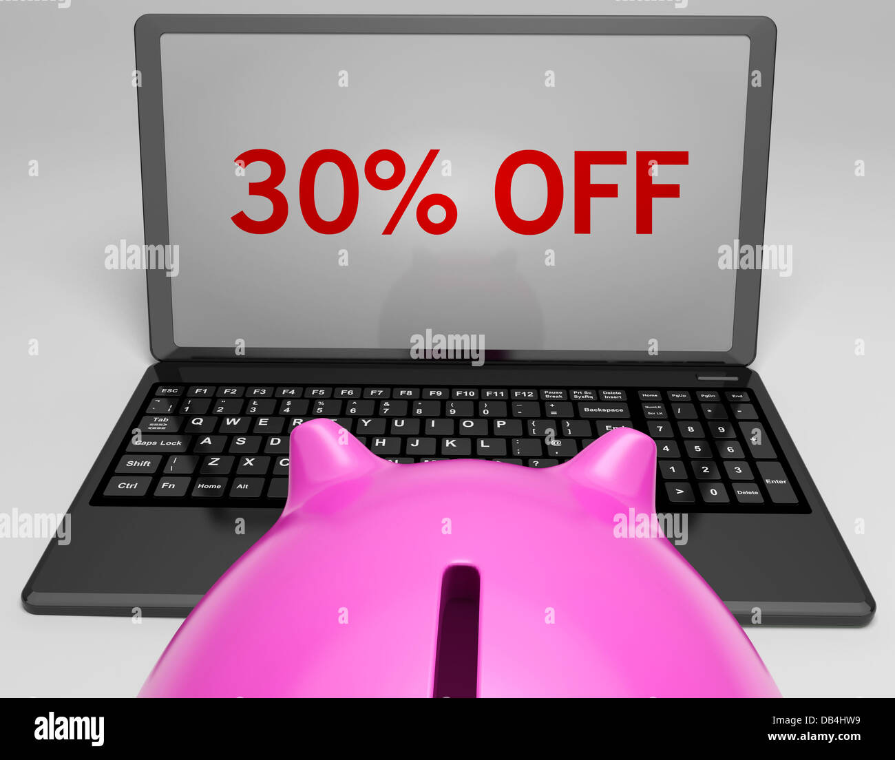 Thirty Percent Off On Notebook Shows Savings Stock Photo - Alamy