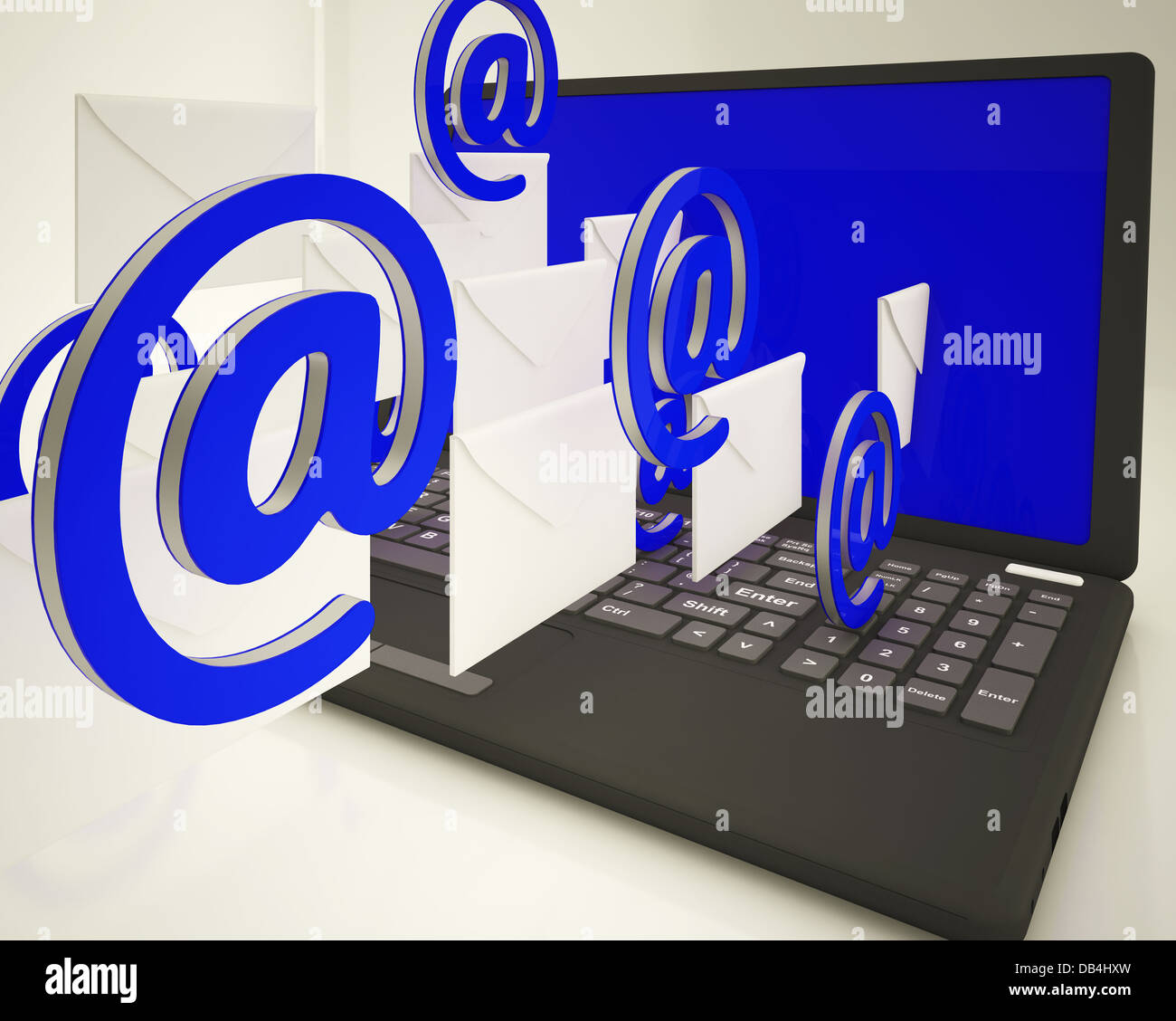 Mail Signs Leaving Laptop Shows Ongoing Messages Stock Photo - Alamy