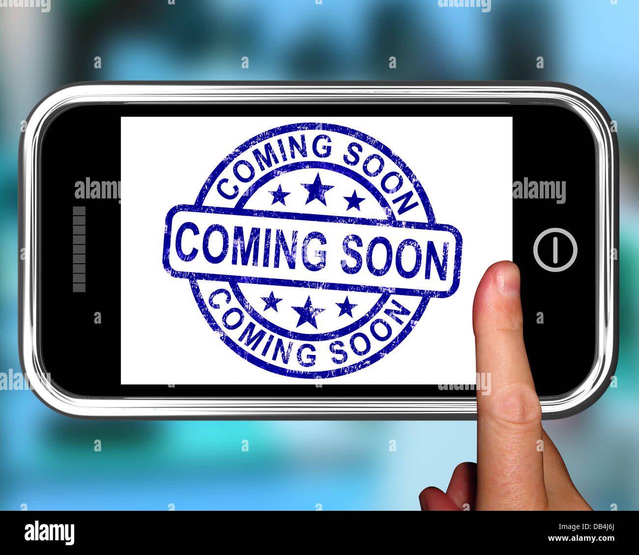 Coming Soon On Smartphone Shows Arriving Products Stock Photo - Alamy