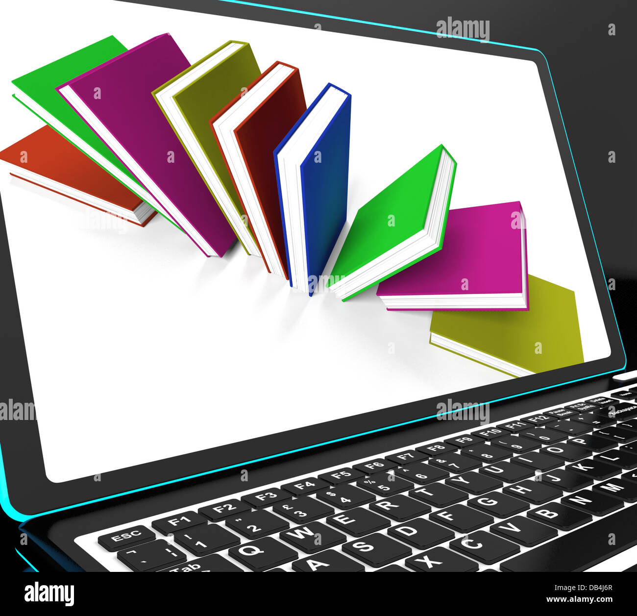 Books On Laptop Shows Research Stock Photo - Alamy