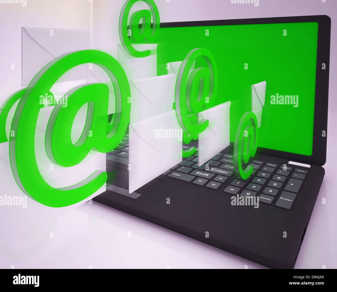 Mail Signs Leaving Laptop Shows Online Contact Stock Photo - Alamy