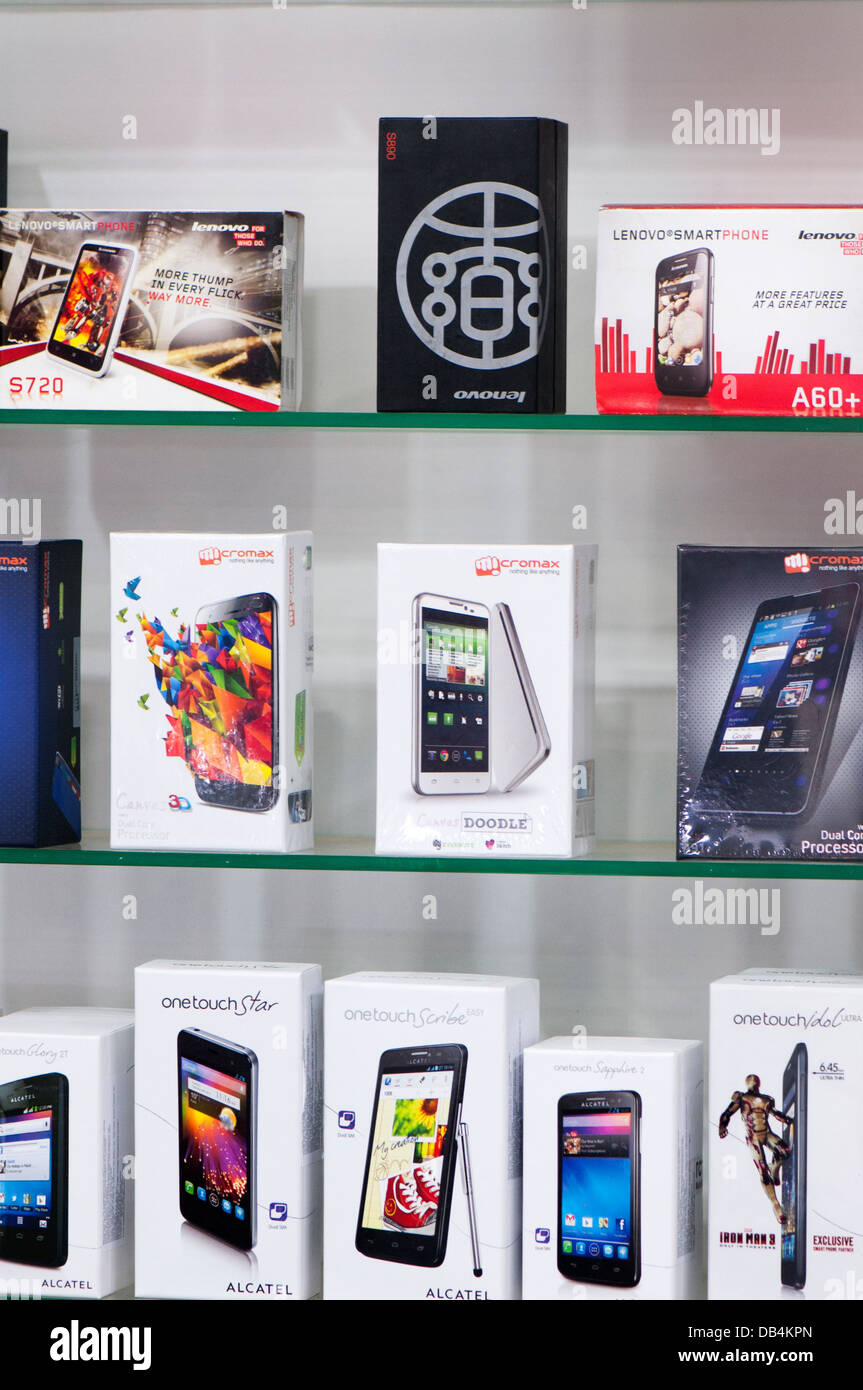 Mobile phones display on store Stock Photo - Alamy