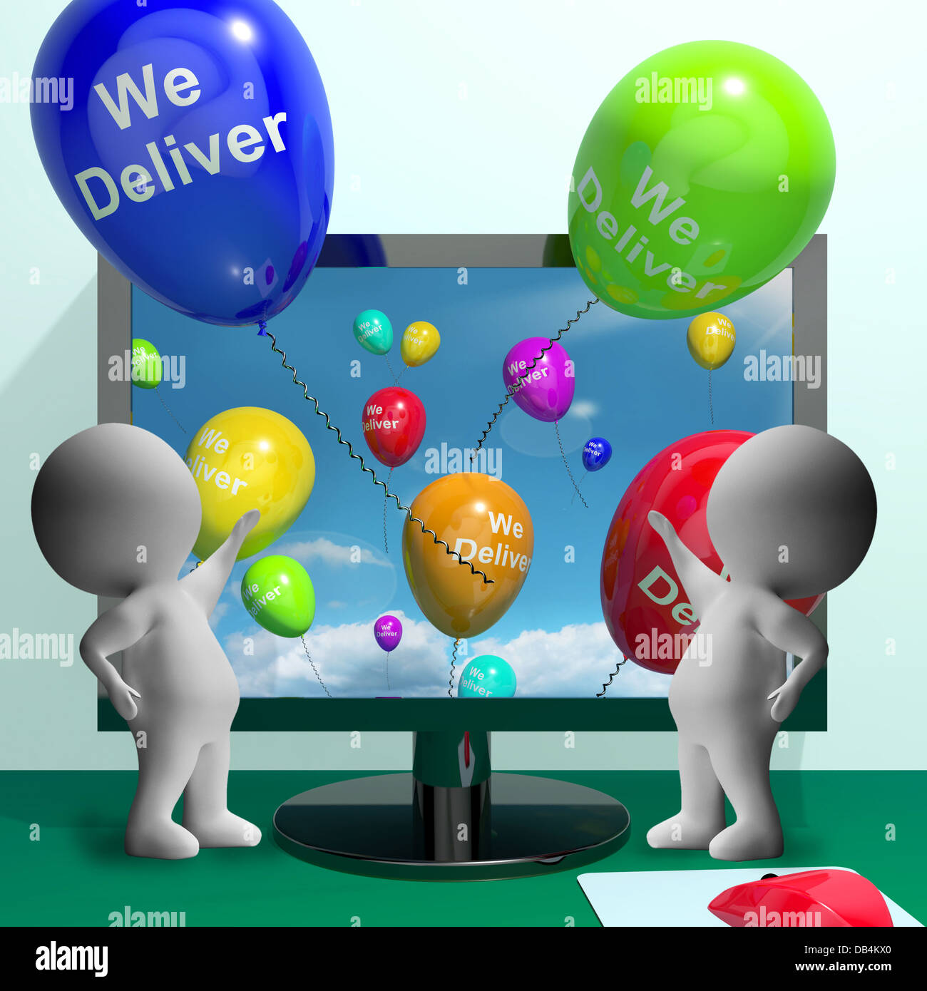 We Deliver Balloons From Computer Showing Delivery Shipping Or L Stock ...