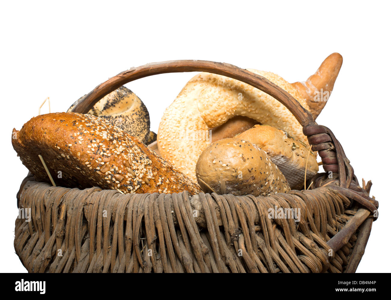 Bread in basket. White isolated Stock Photo - Alamy