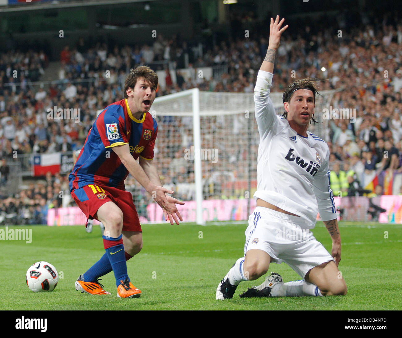 Sergio Ramos and Lionel Messi Real Madrid play Barcelona during la Liga ...