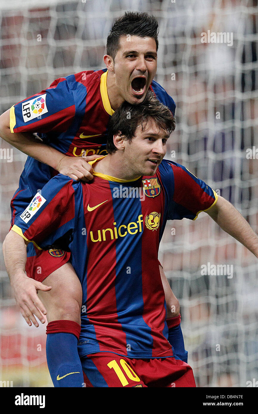 Lionel Messi and David Villa Real Madrid play Barcelona during la Liga ...