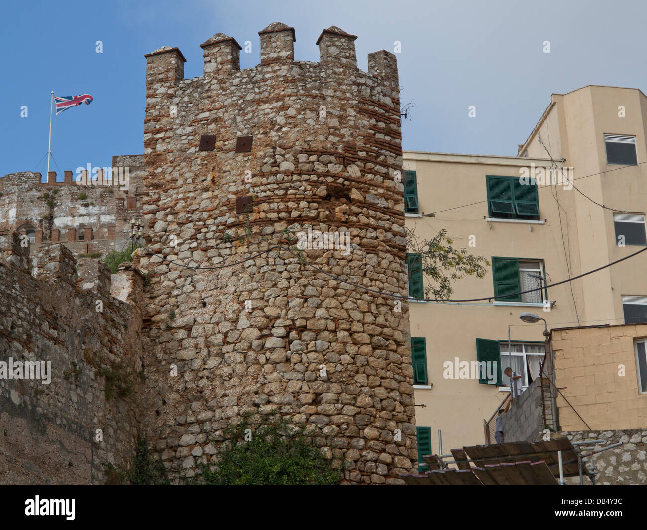 Children play on council houses by the castle in the old town in ...