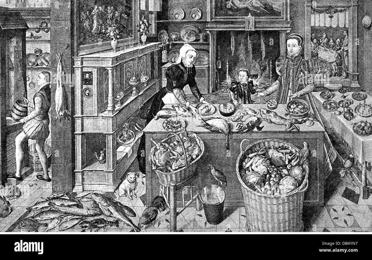 gastronomy,kitchen,kitchen and preparation room,after painting by ...