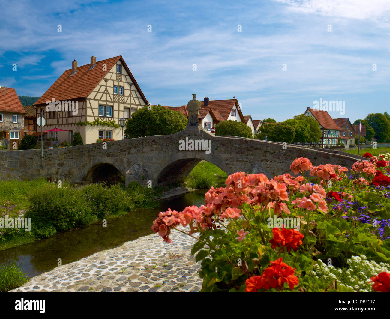 Nepomuk bridge in Nordheim vor der Rhoen, Rhoen Grabfeld district ...
