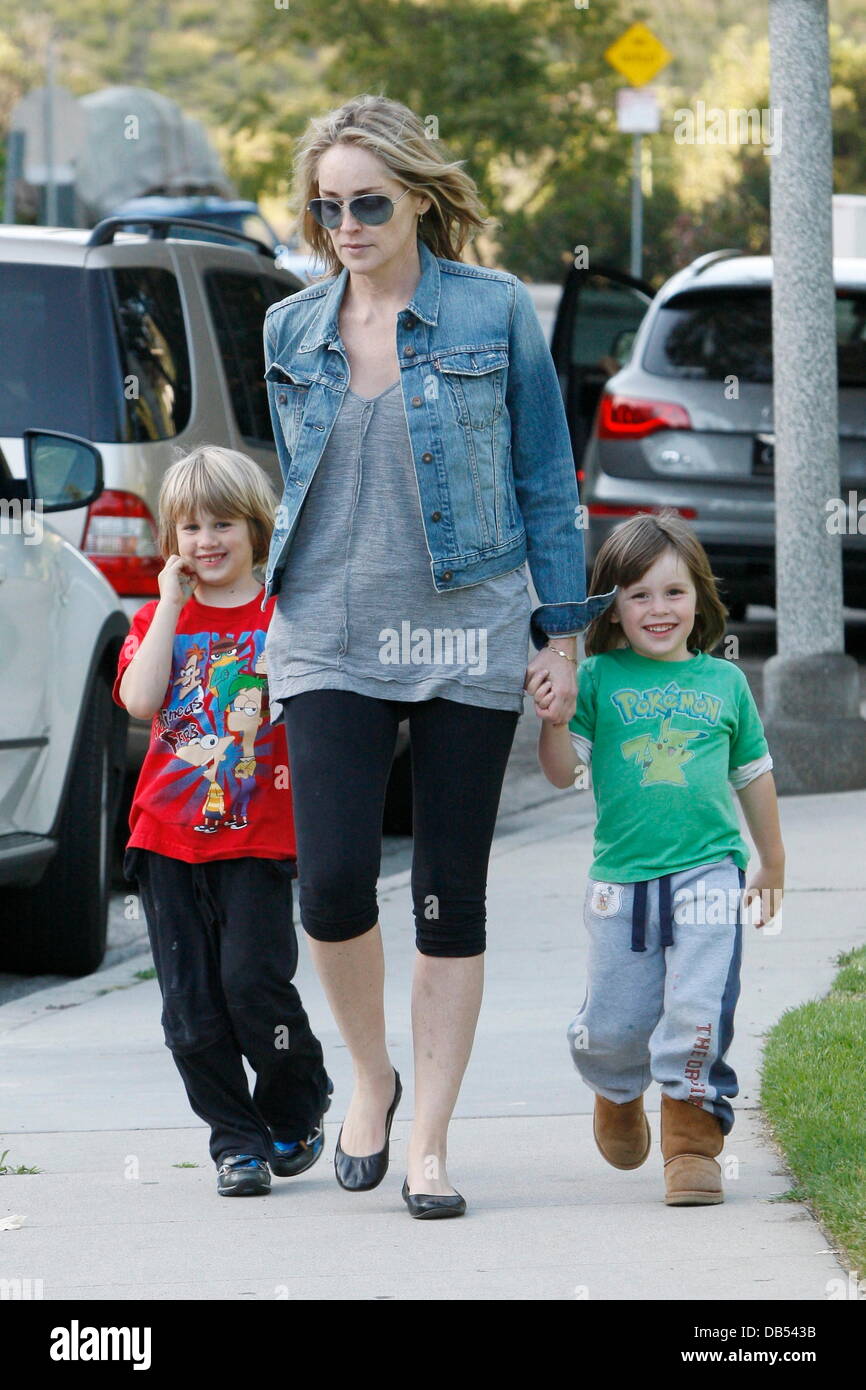 Sharon Stone leaving a park with her son's Quinn Stone and Laird Stone ...