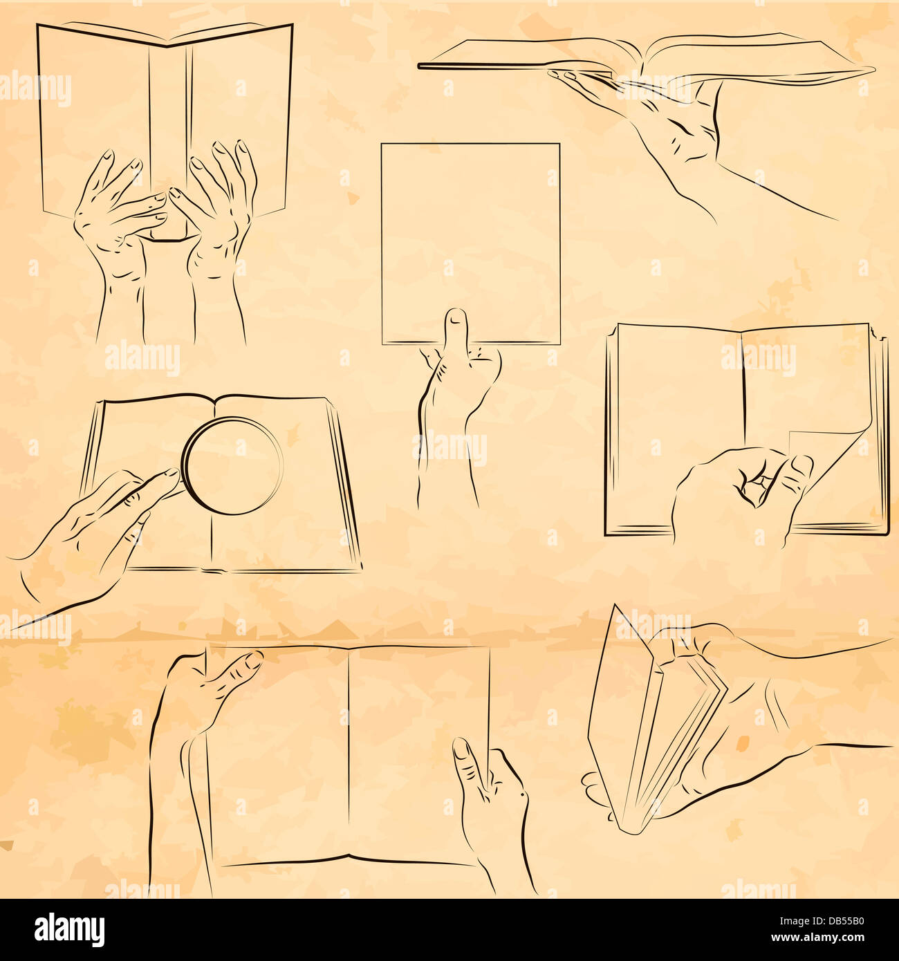 Vector set of human hands with a book Stock Photo - Alamy