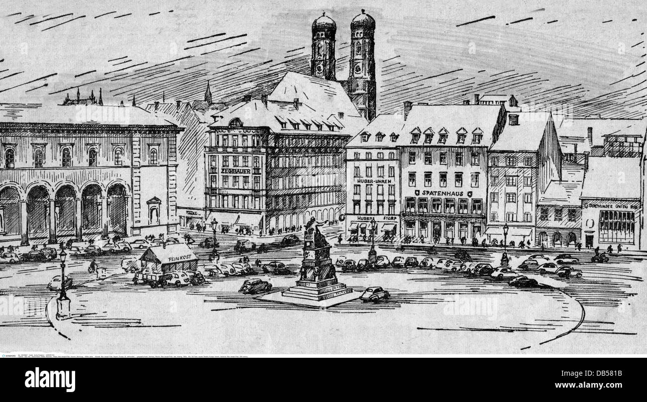 geography/travel, Germany, Munich, Max-Joseph-Platz, view, drawing ...