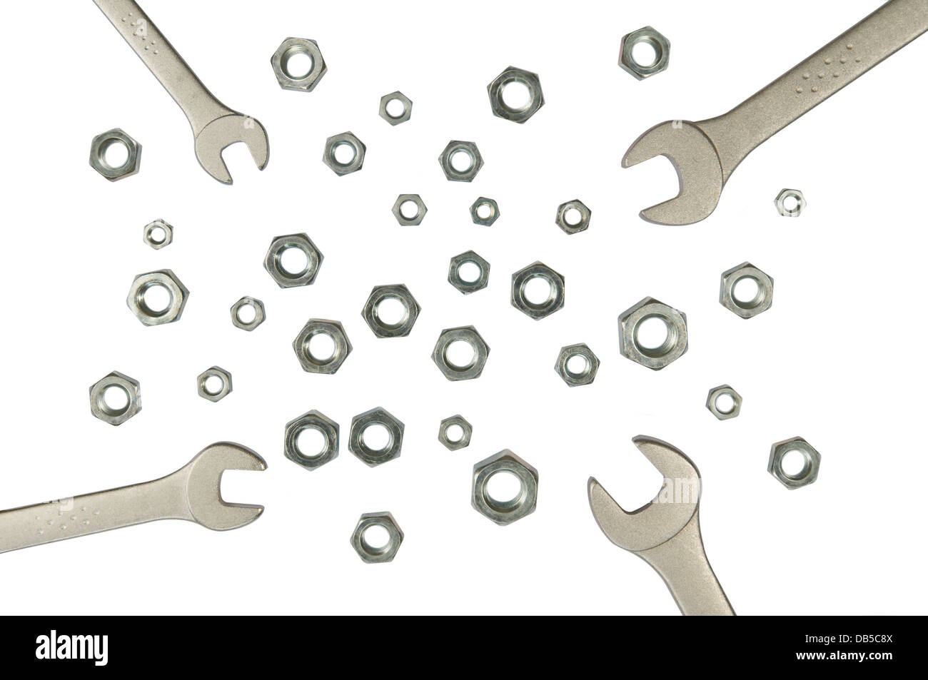 wrenches and nuts on pure white background Stock Photo - Alamy