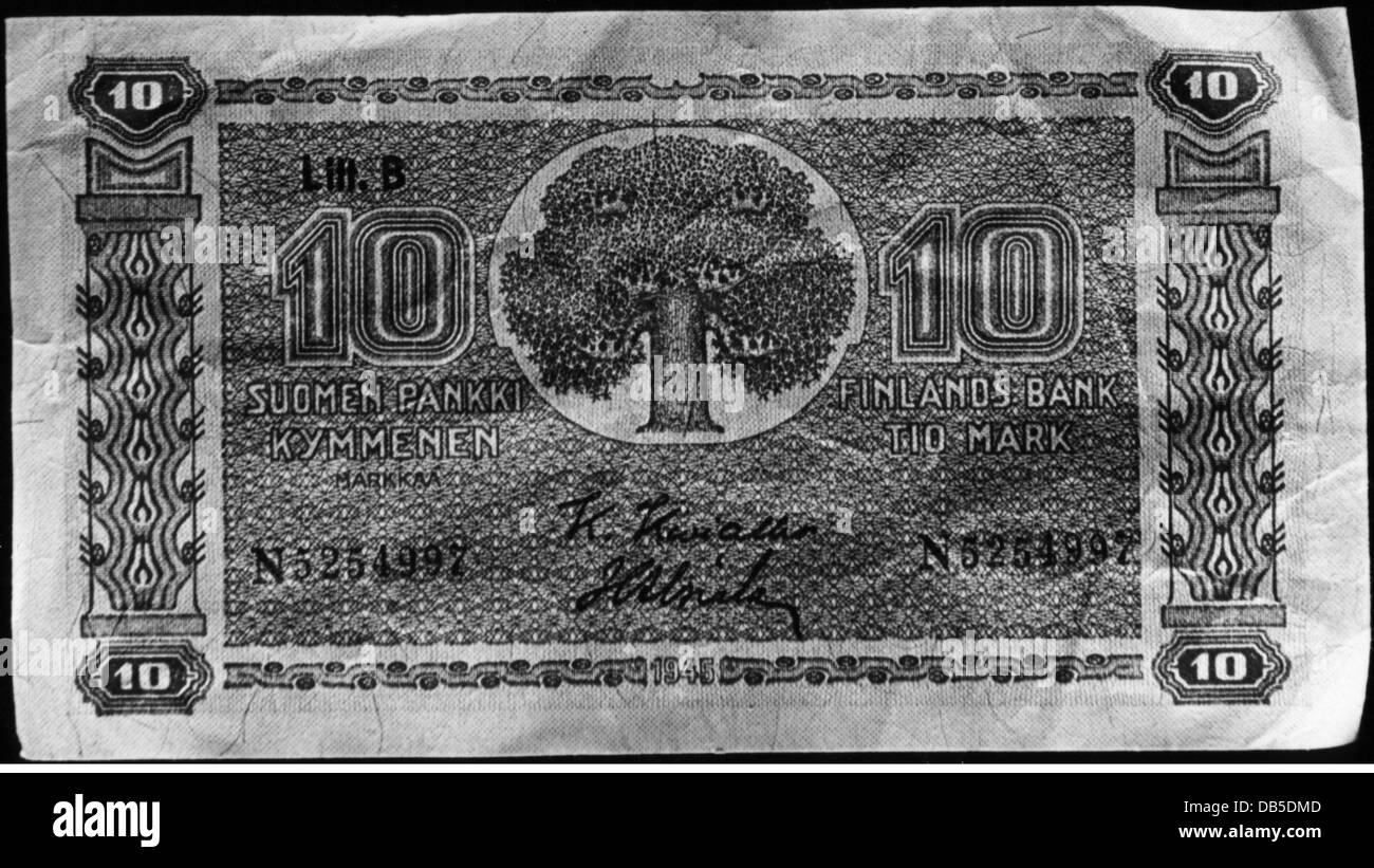 money / finance, banknotes, Finland, 100 Markka, Finnisch Central Bank ...