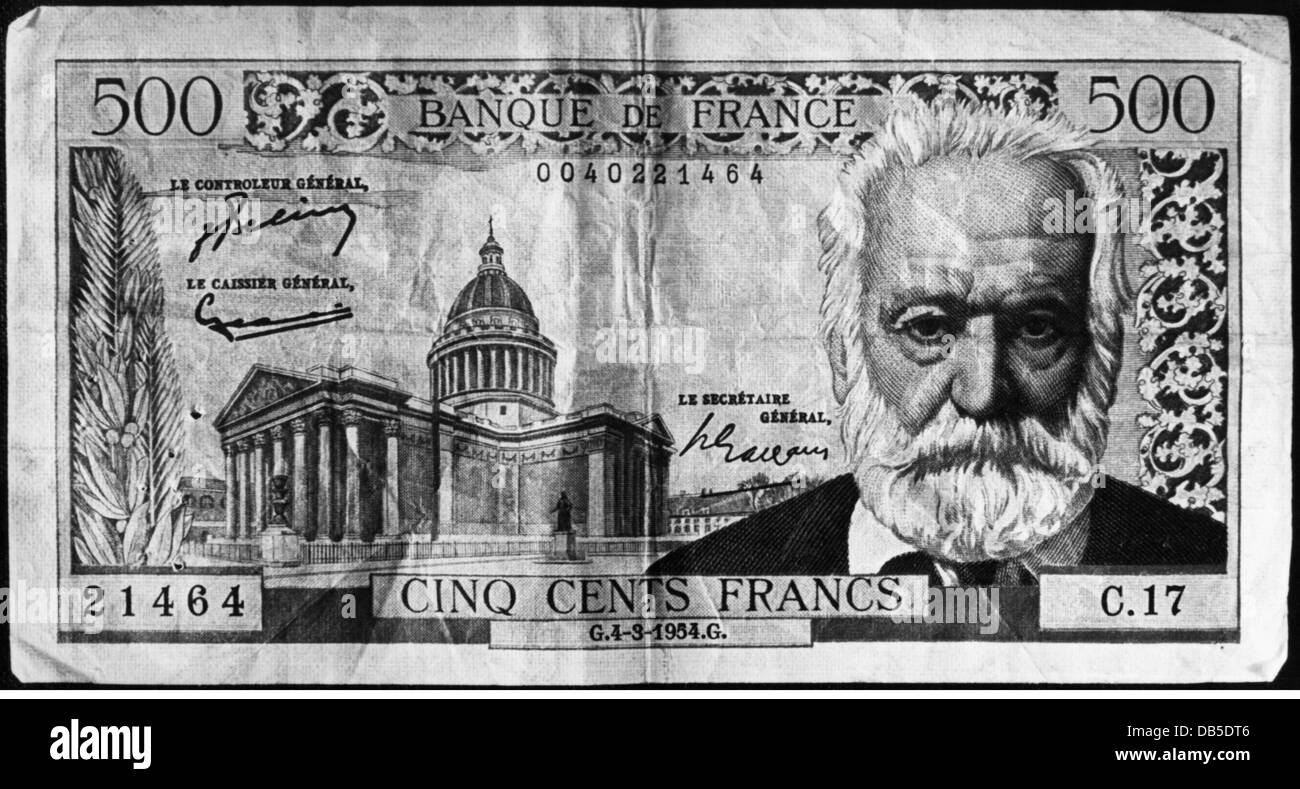 money / finance, banknotes, France, 500 Franc, Bank of France, 1954 ...