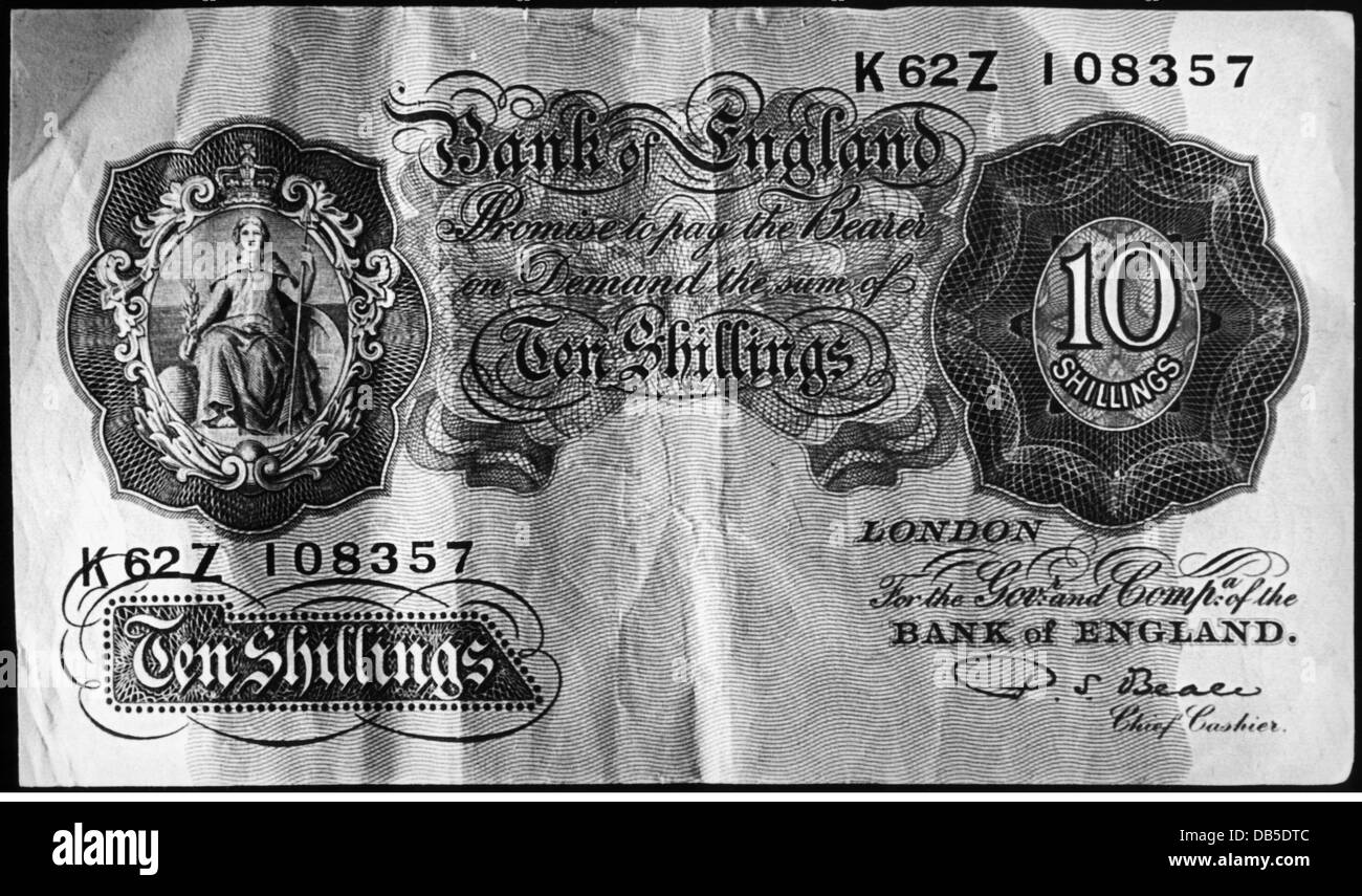 money / finance, banknotes, Great Britain, 10 Shillings, Bank of ...