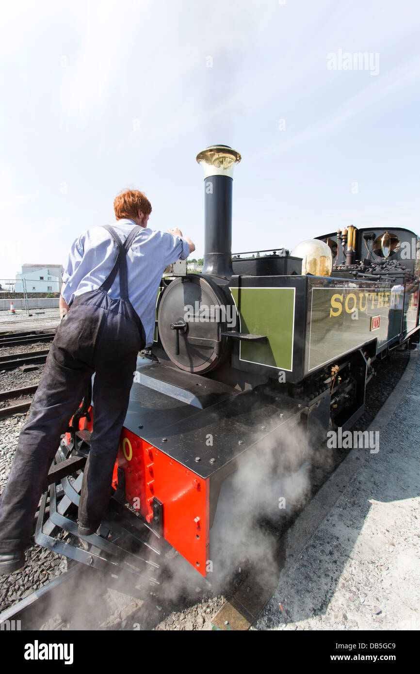 Town of Porthmadog, Wales. Picturesque view of Lyd steam locomotive E ...