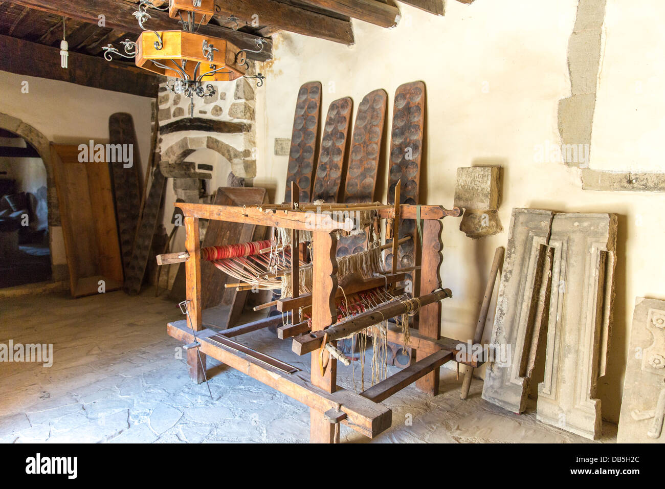 Loom with threads in monastery in Messara Valley Crete, Greece Stock ...