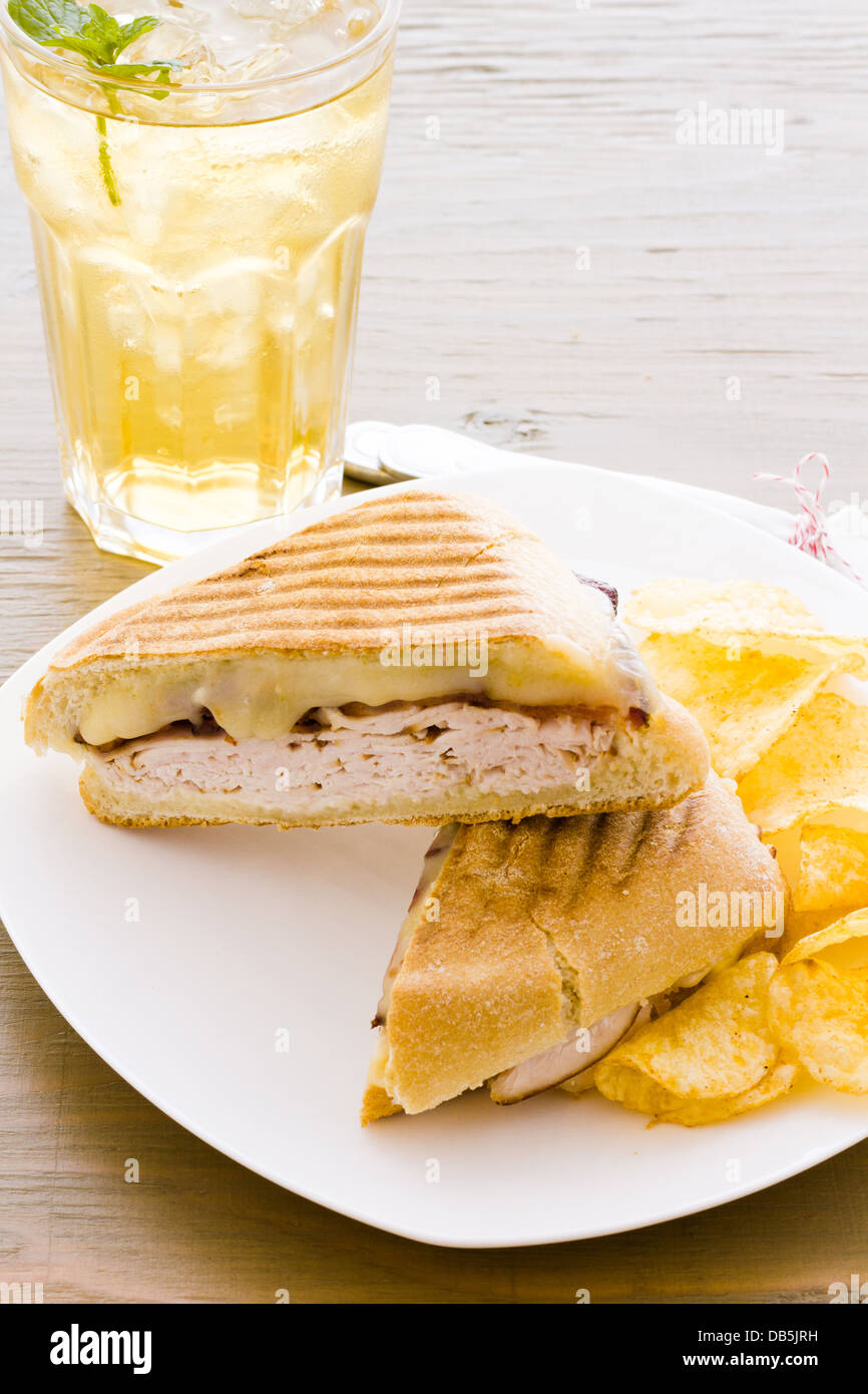 Lunch panini with chips on the side Stock Photo - Alamy