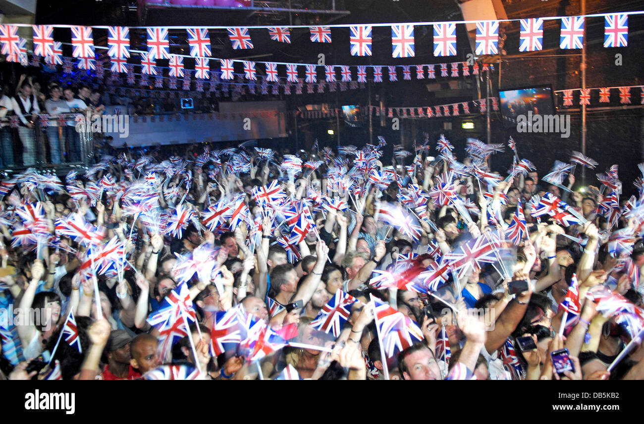 Crowd with British flags Blue perform live at G-A-Y London, England ...