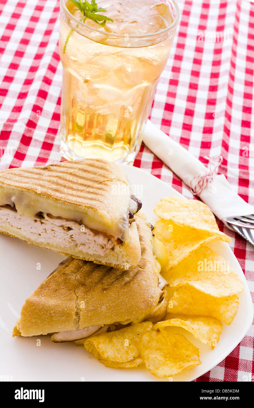 Lunch panini with chips on the side Stock Photo - Alamy