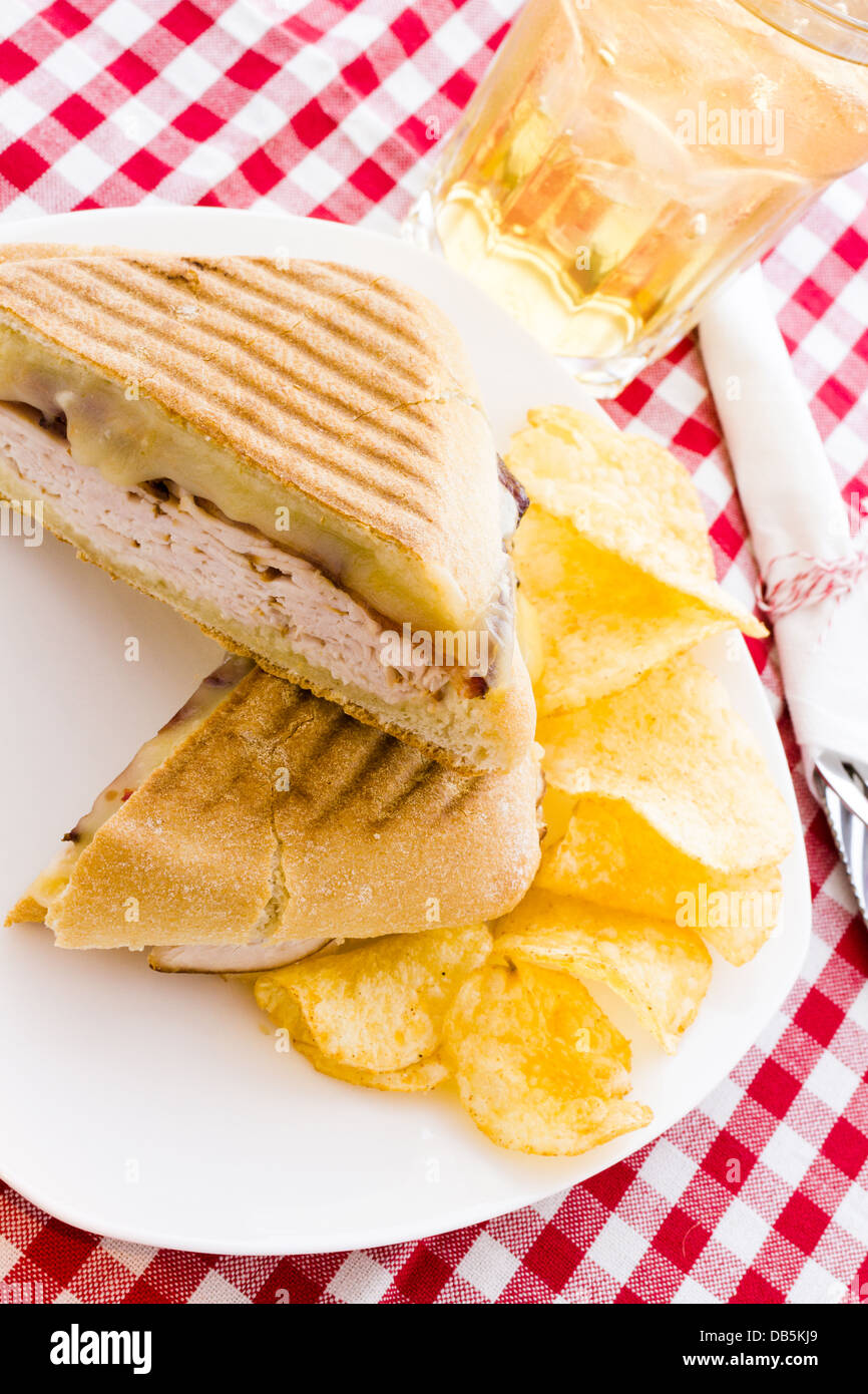 Lunch panini with chips on the side Stock Photo - Alamy