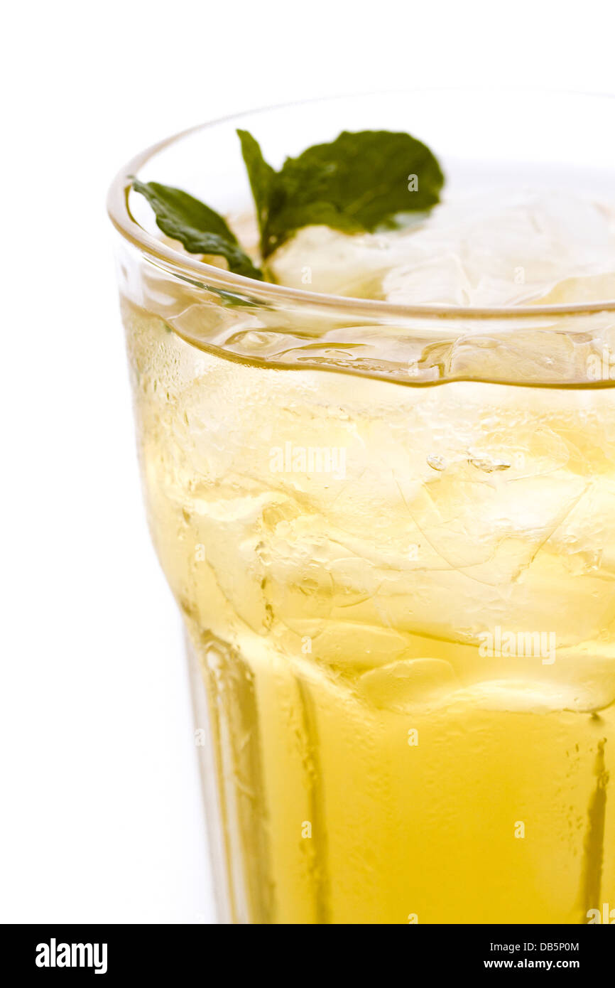 Green iced tea on a white background Stock Photo - Alamy