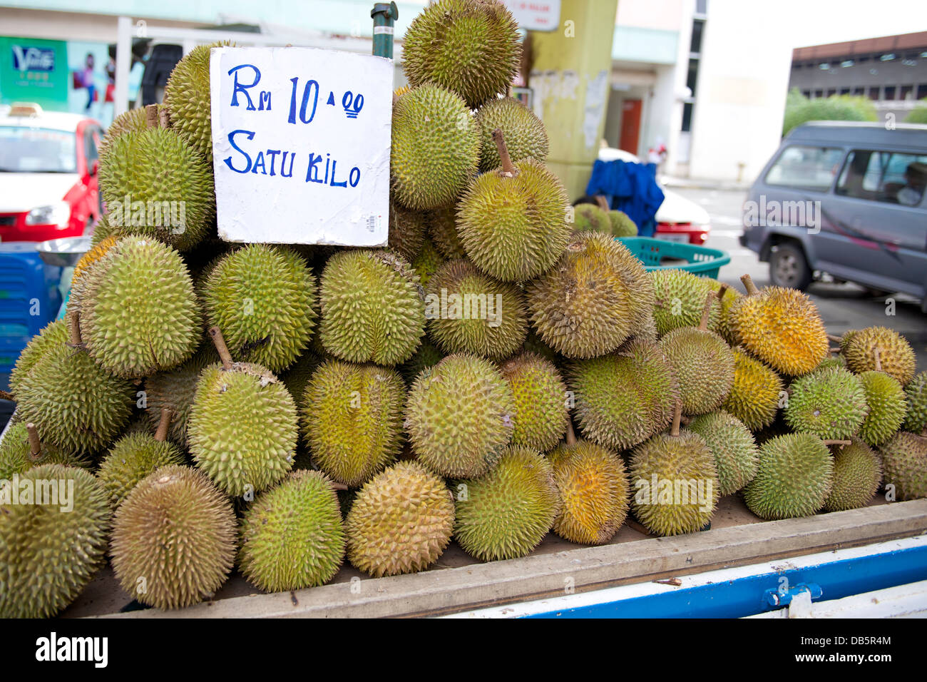 Durian on sale at a road side stall in Sabah, Malaysia Stock Photo - Alamy