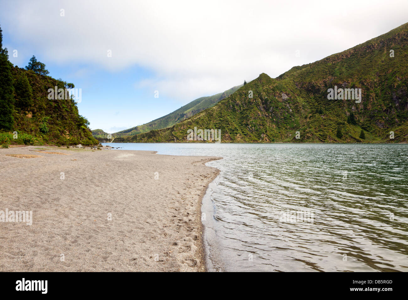 At the beach of Lagoa do Fogo, a volcano crater lake on the island of ...