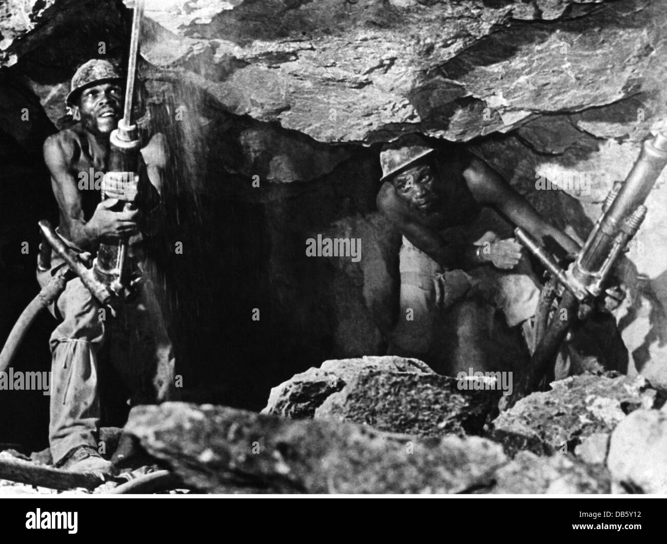 mining, diamonds, miners in an adit 40 meter below ground, South Africa ...