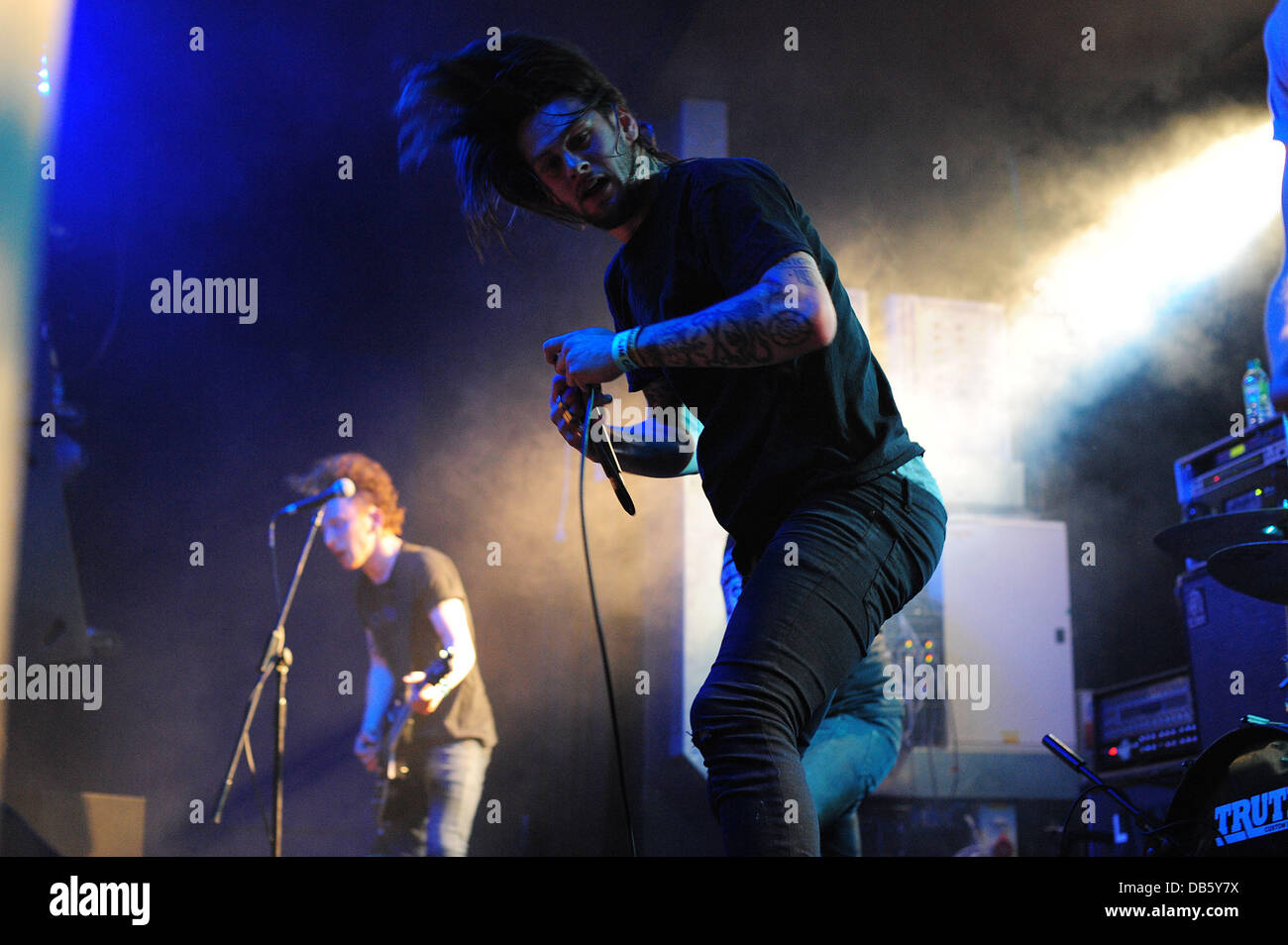 Matt Welsh performing on stage for While She Sleeps at the O2 Arena ...