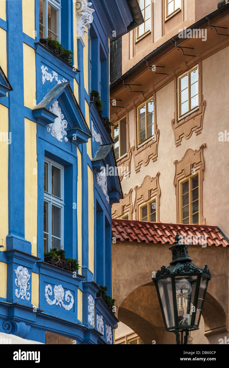 Close-up of ornate buildings showing various architectural styles in ...