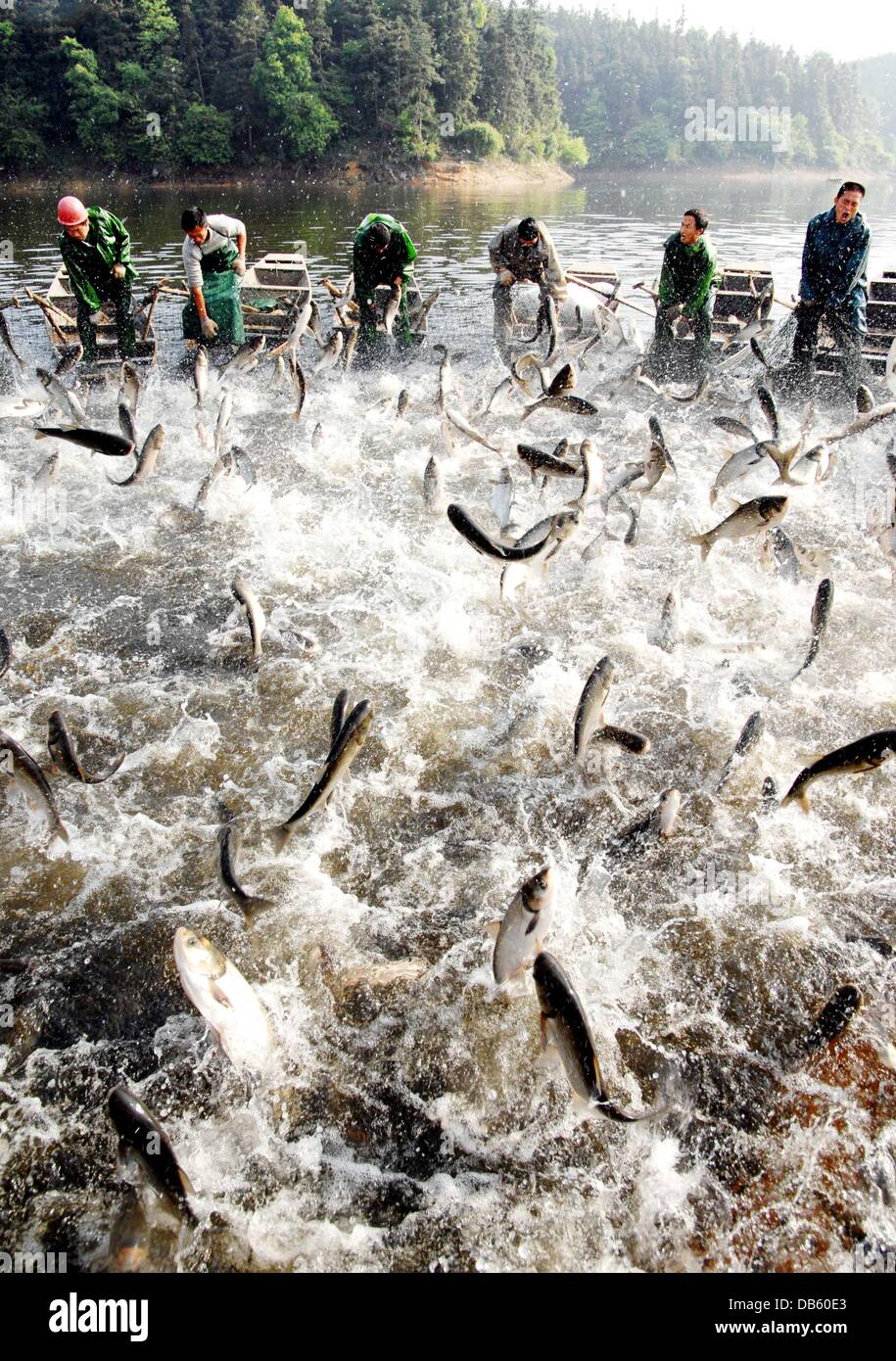 Easy Fishing Fishermen fishing the Xiannv Lake, Xinyu, Jiangxi province ...
