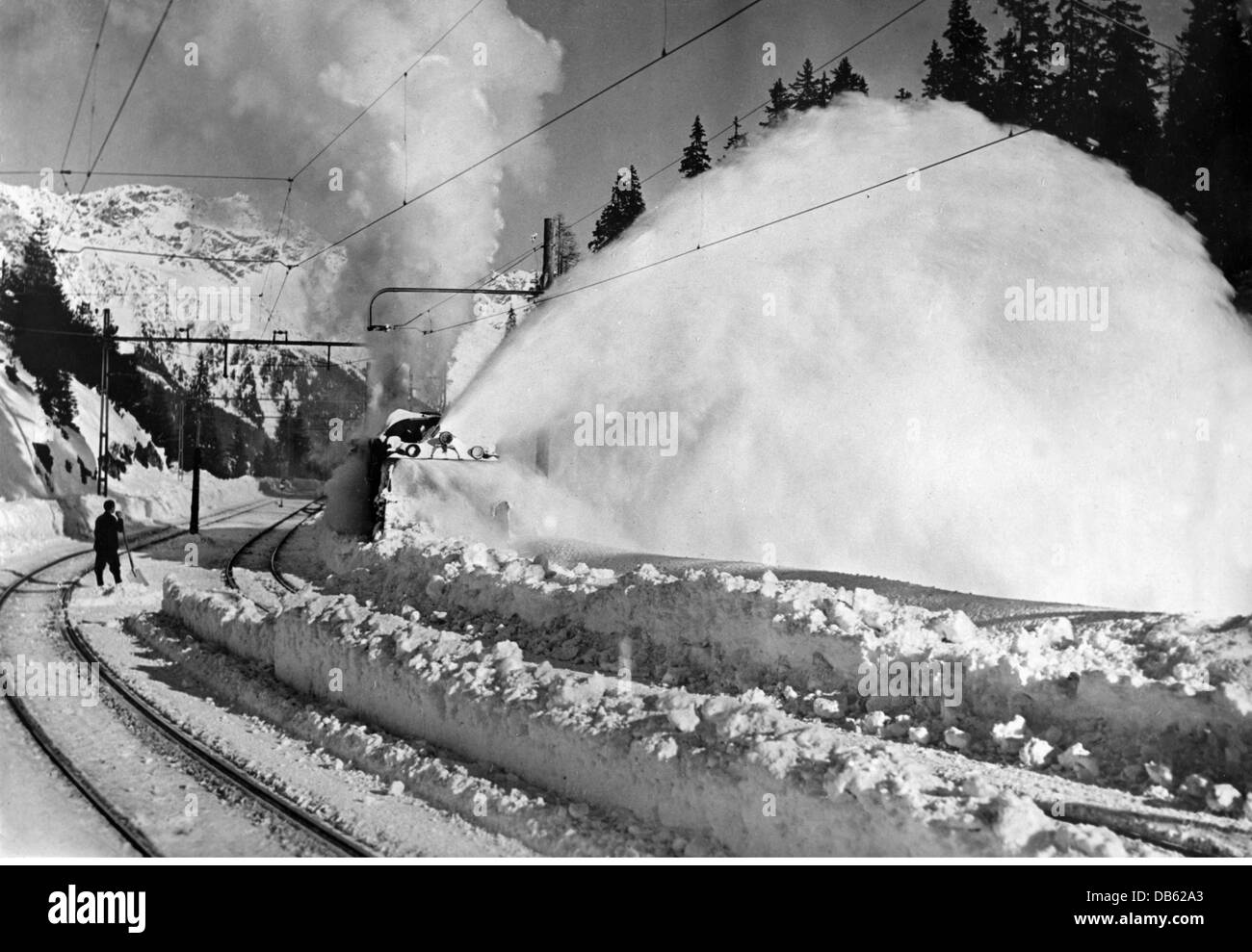 disasters, avalanches, cleaning work at Bernina Railway with a snow ...