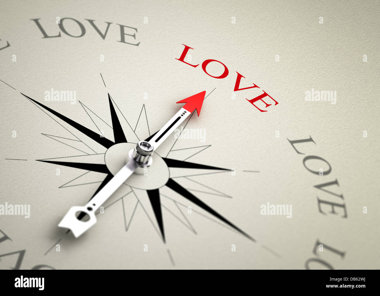 Compass with arrow pointing to the word love. 3D render image suitable ...