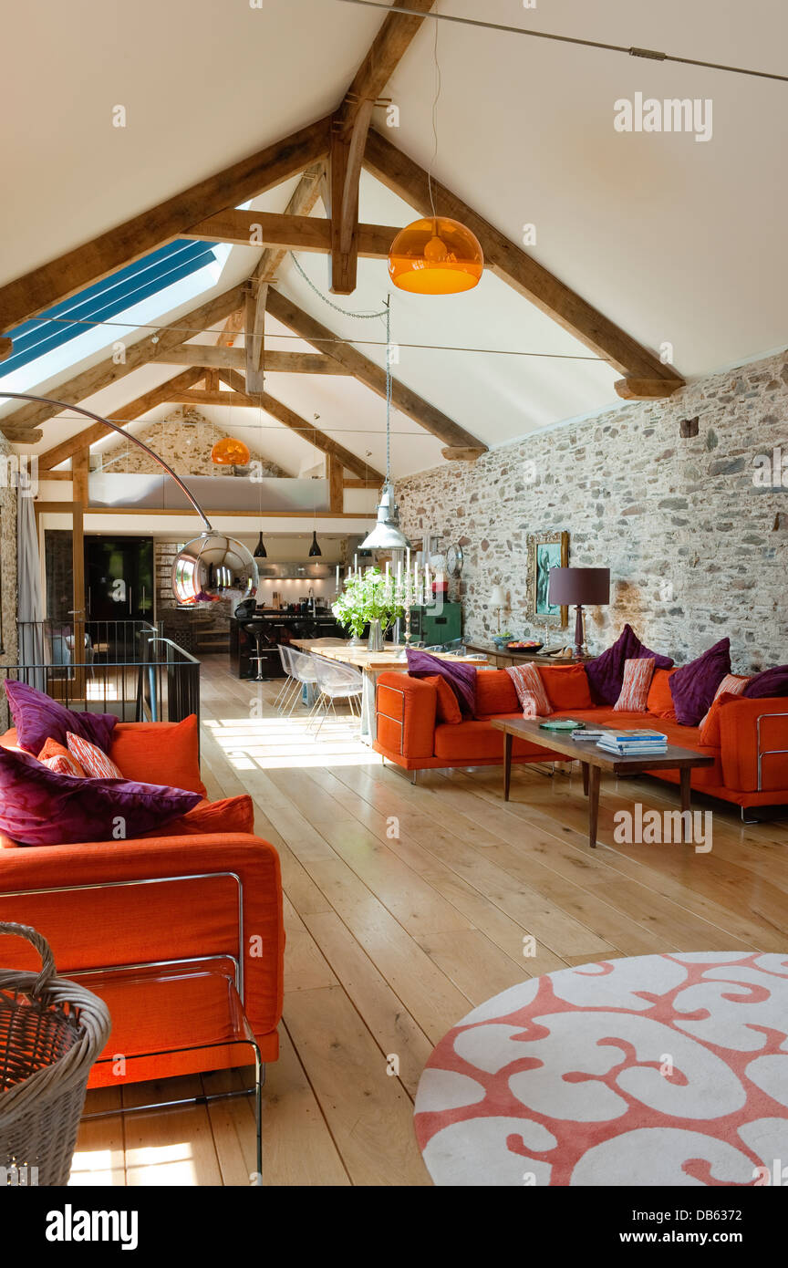 18th century Devon long barn conversion with L-shaped seating unit from ...