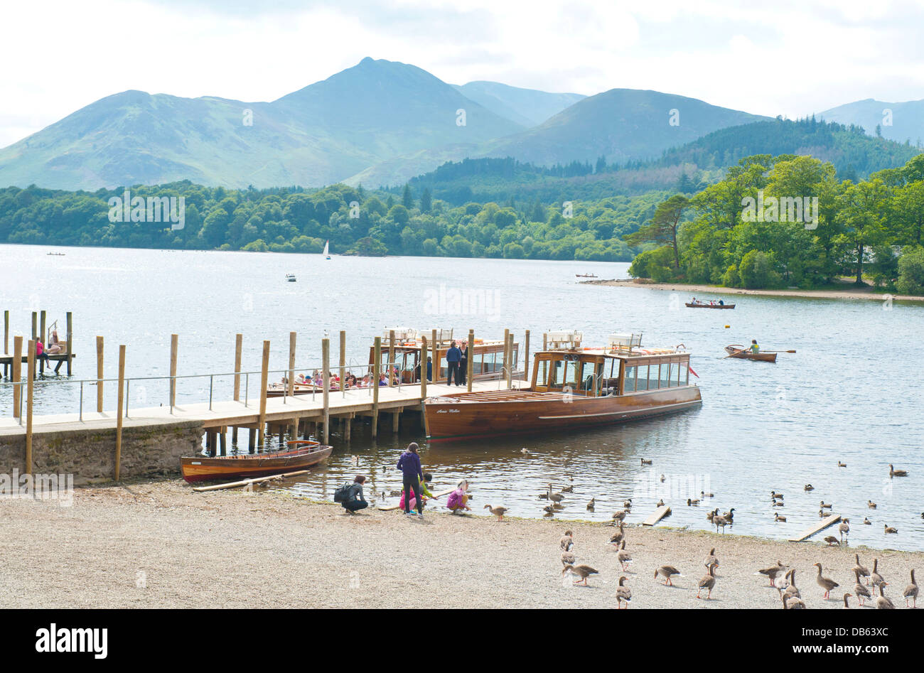 The shores of Derwentwater in Keswick, Lake District showing the jetty ...