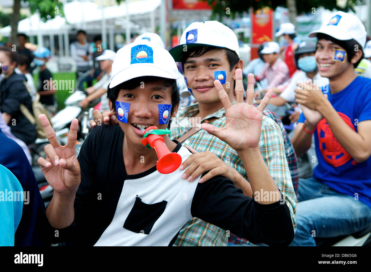 Phnom Penh, Cambodia on July 24th, 2013. Sam Rainsy supporters showing ...