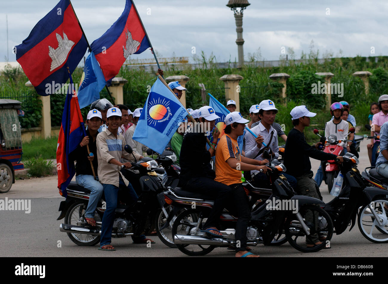 Phnom Penh, Cambodia on July 24th, 2013. Sam Rainsy supporters driving ...