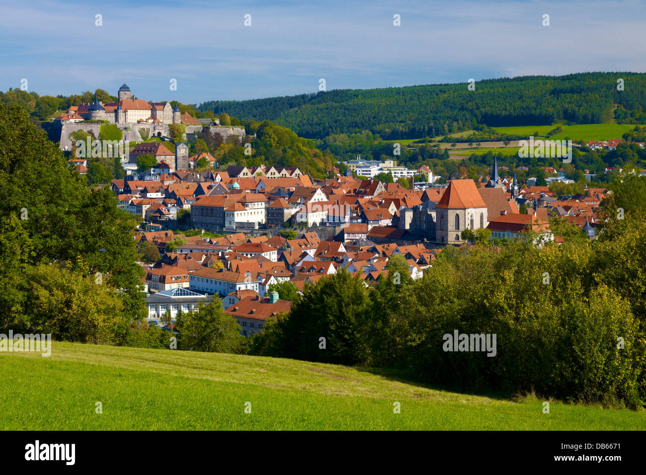 Cityscape with Rosenberg Fortress and parish church, Kronach, Upper ...