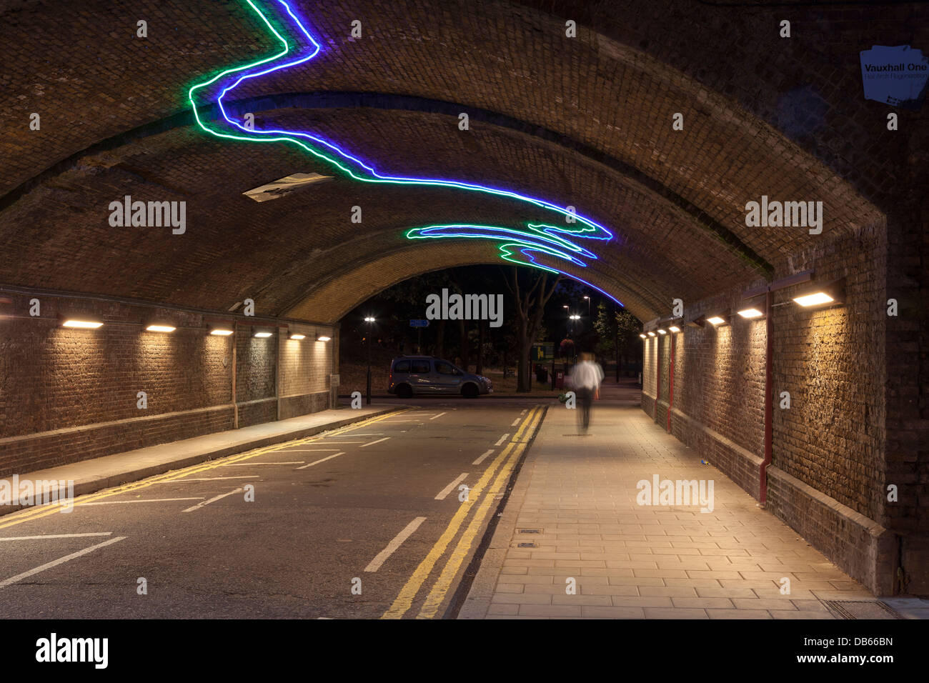 Person walking alone down an underpass late at night,Vauxhall,London ...