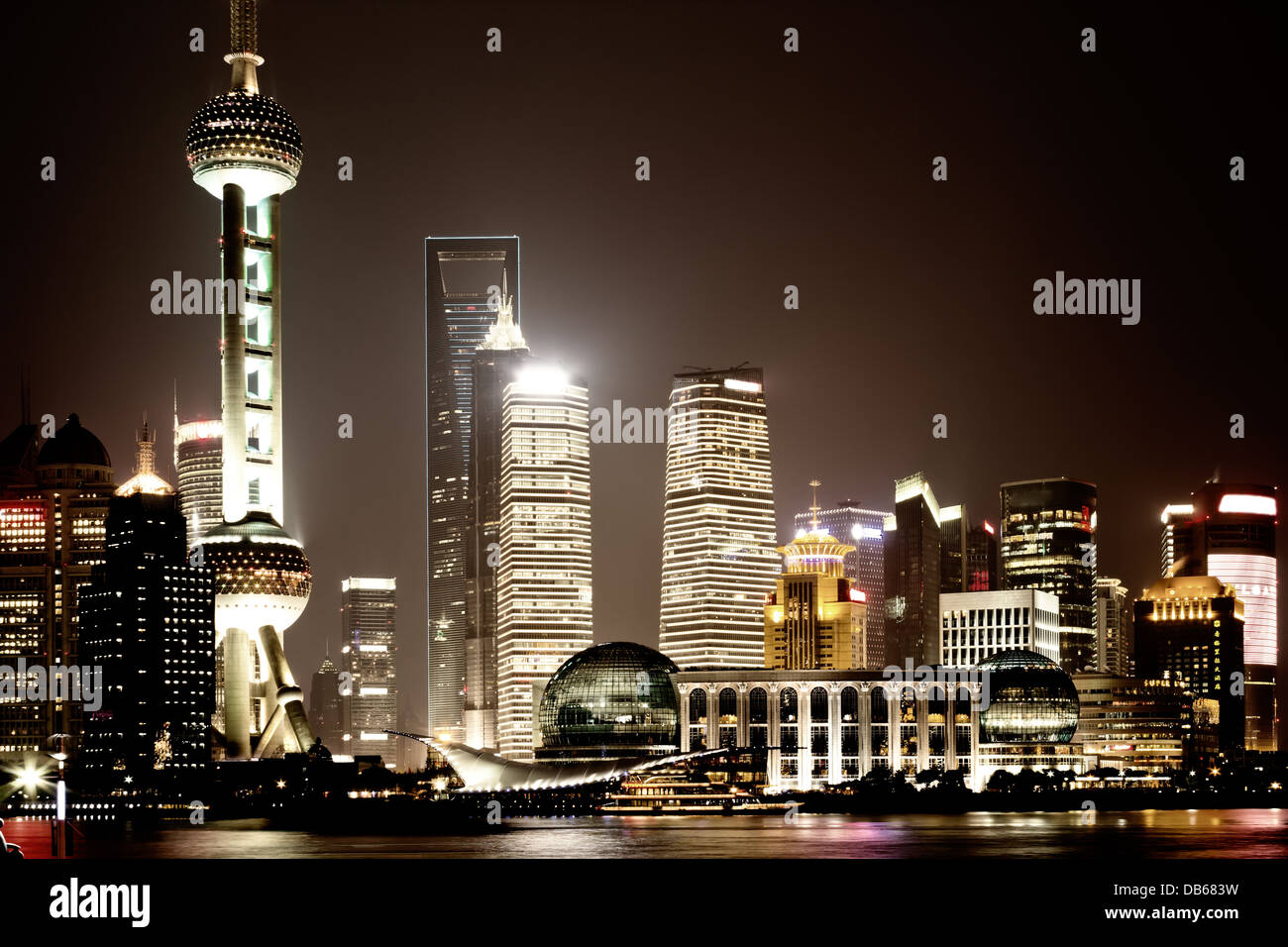 the light trails on the modern building background in shanghai Stock ...