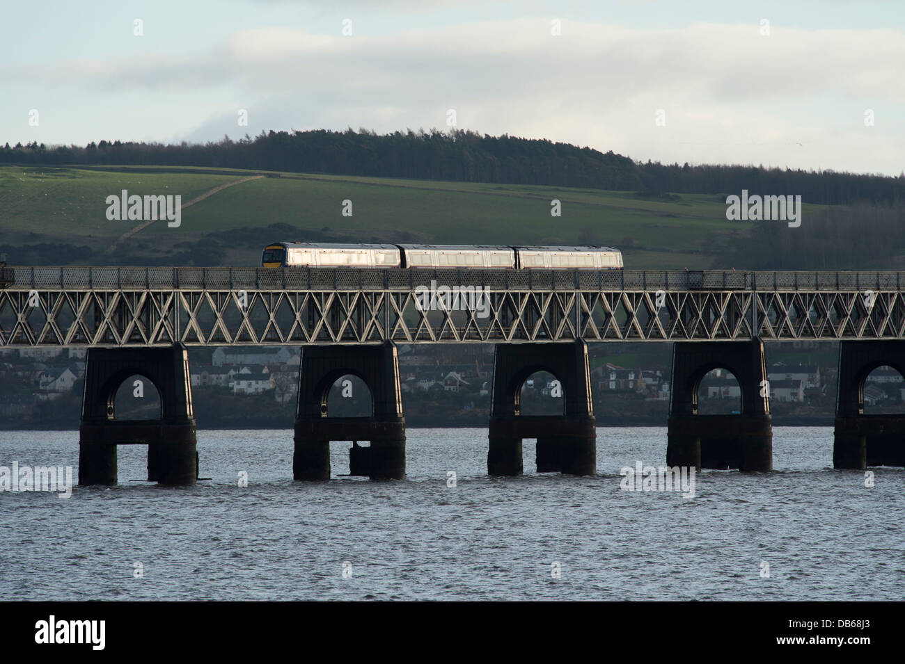 First Scotrail train crossing the Tay Rail Bridge spanning the Firth of ...