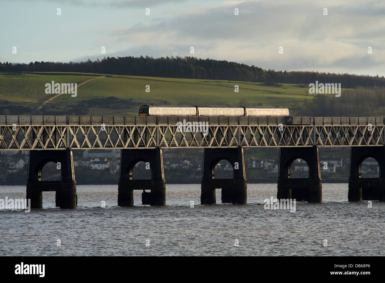 First Scotrail train crossing the Tay Rail Bridge spanning the Firth of ...