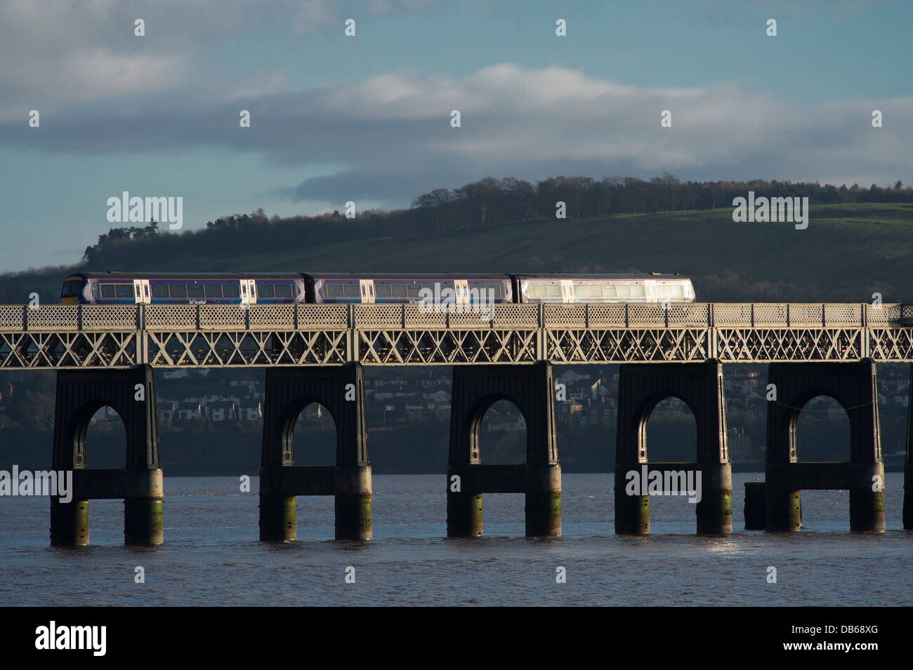 First Scotrail train crossing the Tay Rail Bridge spanning the Firth of ...