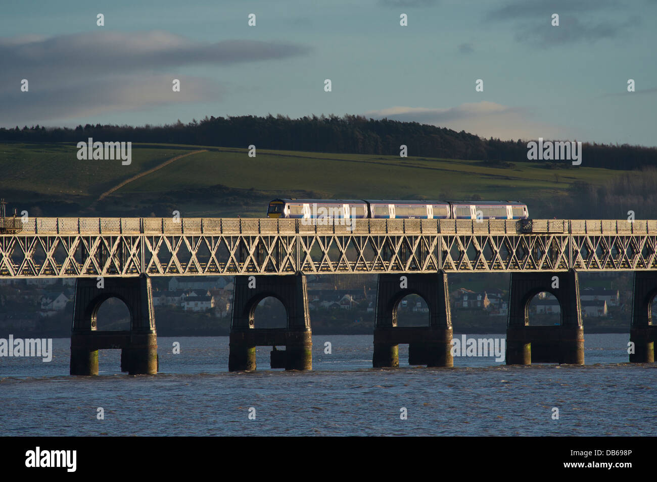 First Scotrail train crossing the Tay Rail Bridge spanning the Firth of ...