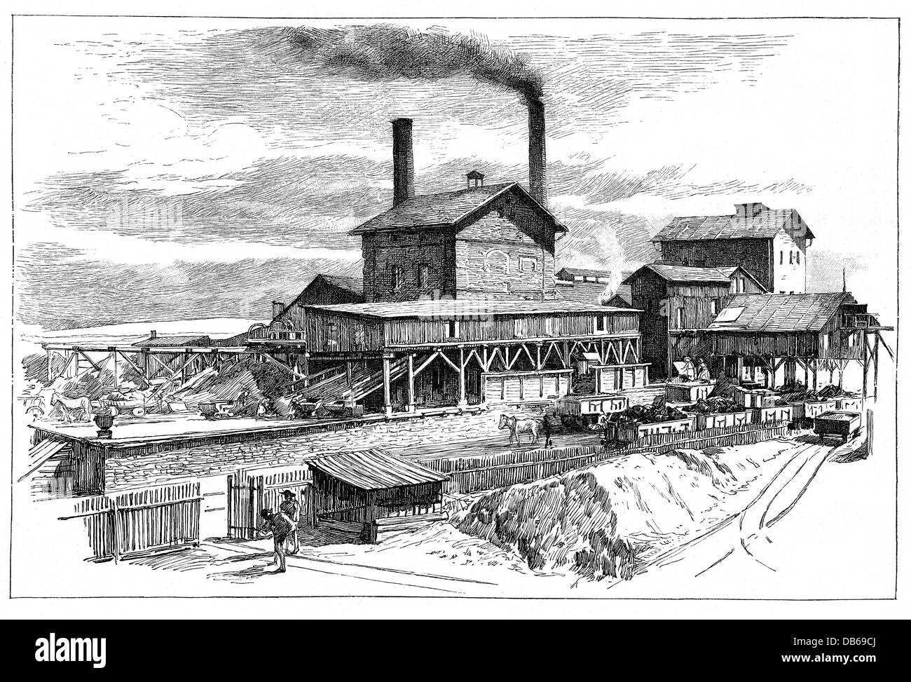 mining, coal, mine at Jaworzno, Silesia, exterior view, wood engraving ...