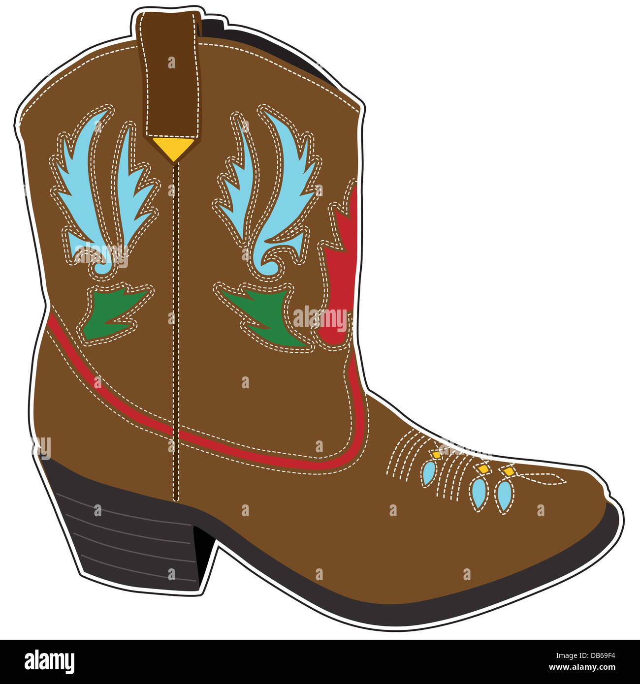 A single brown short cowboy boot with a fancy design Stock Photo - Alamy